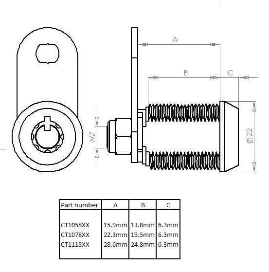 CD Tubular lock 15.9mm 5/8" keyed different incl 2 keys - Compodis B.V.